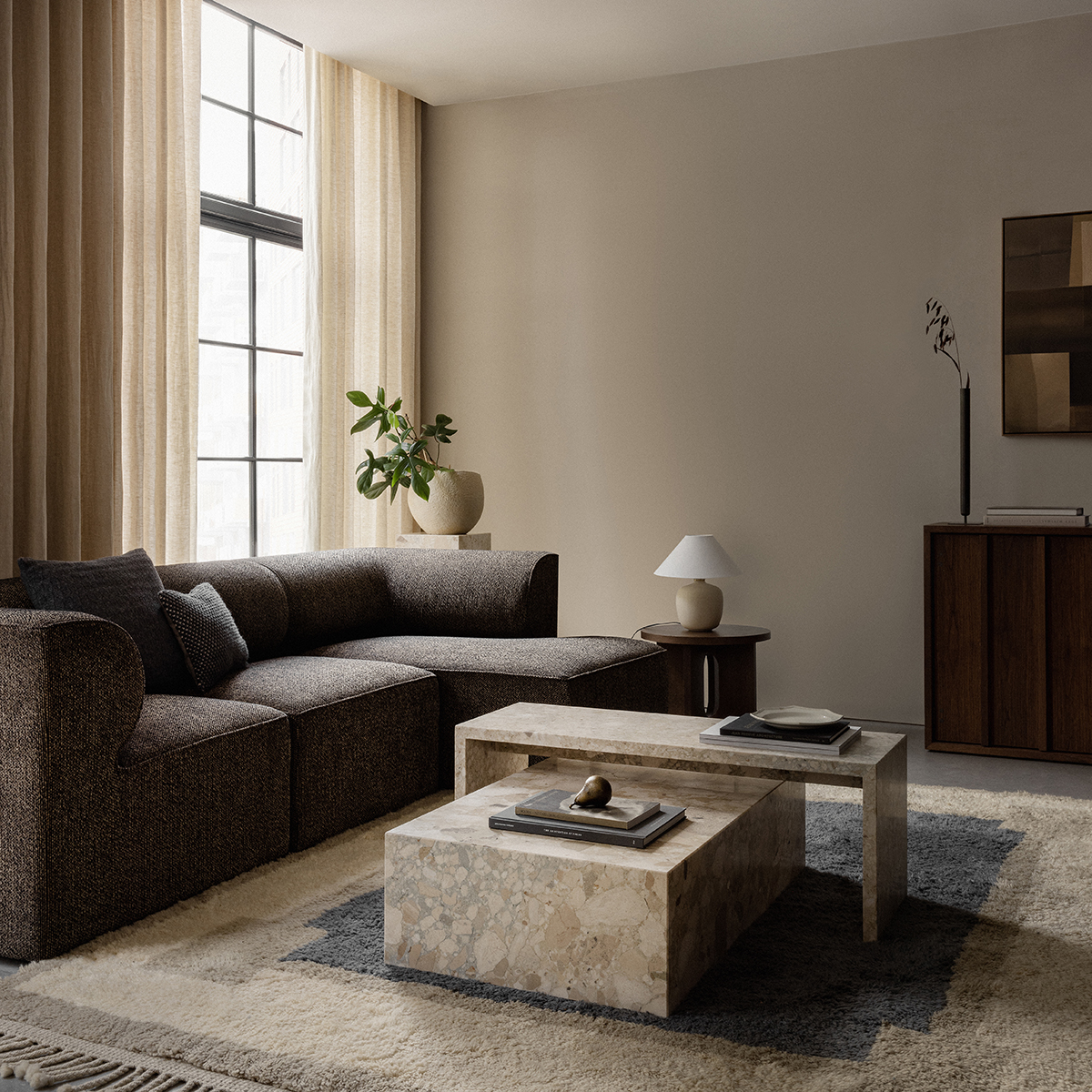 Plinth Bridge Sofabord, Sand Kunis Breccia Marmor - Sofaborde - Heile ...